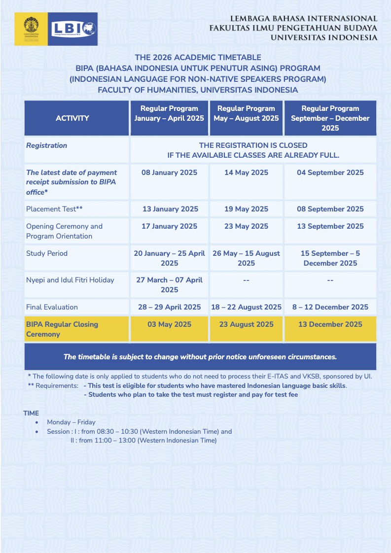 BIPA Reguler | Lembaga Bahasa Internasional FIB UI